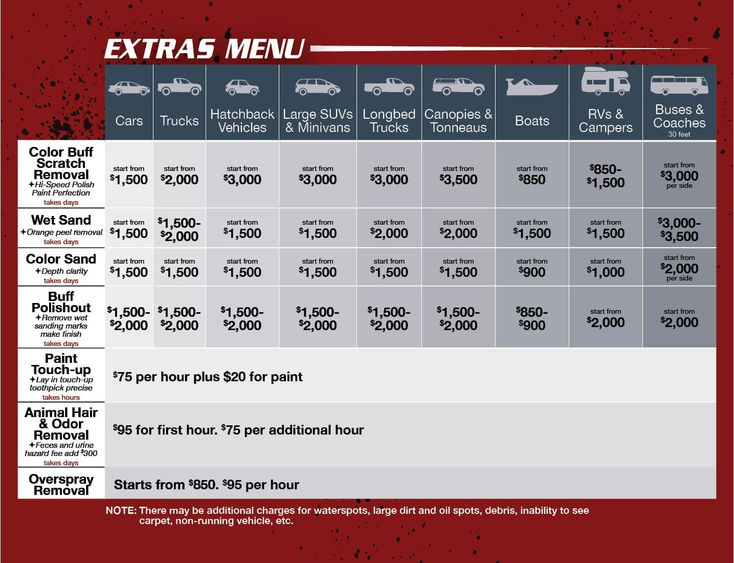 Extras Menu - Premier Detail 'N Polish